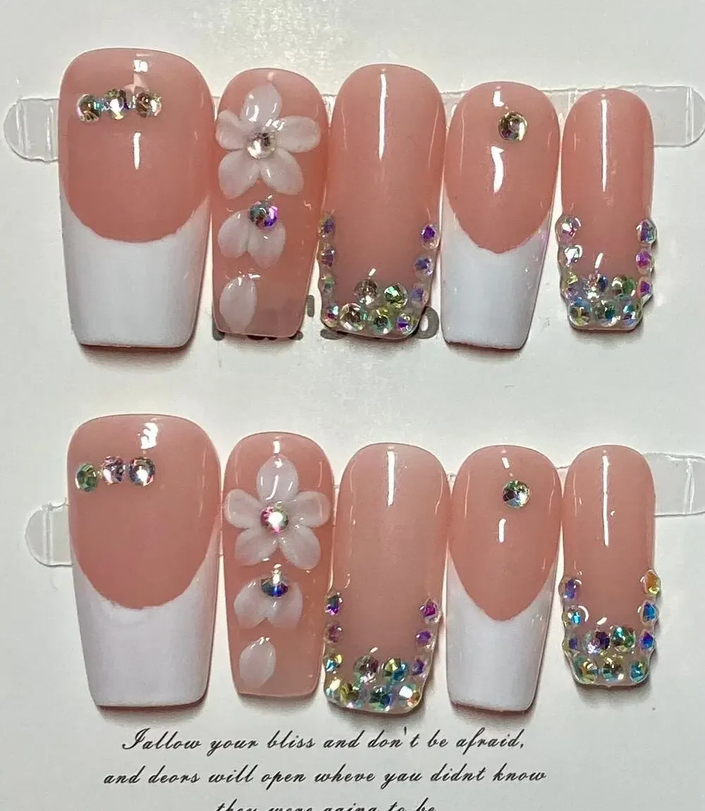 Handmade | Makeup | Stunning 3d Flower Gem French Tips Handmade Square ...